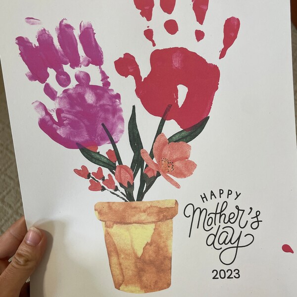 Flower Handprint Craft Art, Printable | for Mom or Grandma Handprint ...