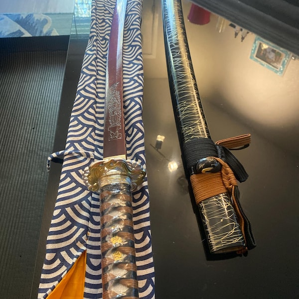 Goldfish Motif Art Katana - Hand Forged Japanese Display Piece, 1060 ...