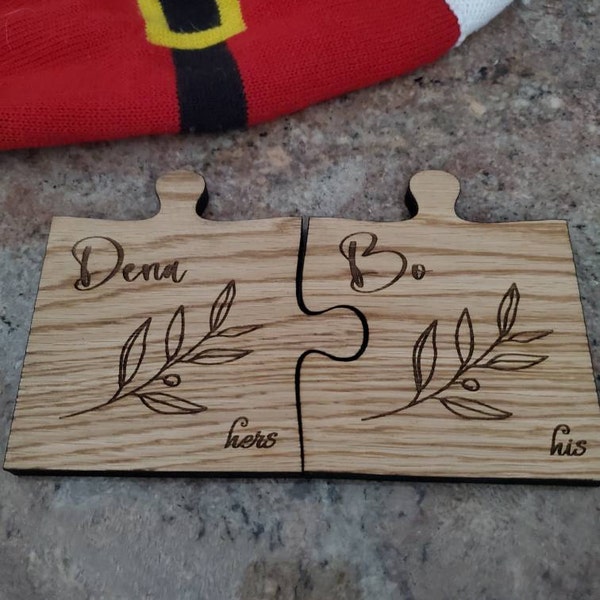 Personalised Couples Coaster Set, Engraved Jigsaw Wooden Coaster, His ...