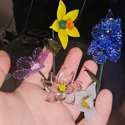 Various Color Glass Ping Pong Mum, Glass Flower With Stem, Handmade ...