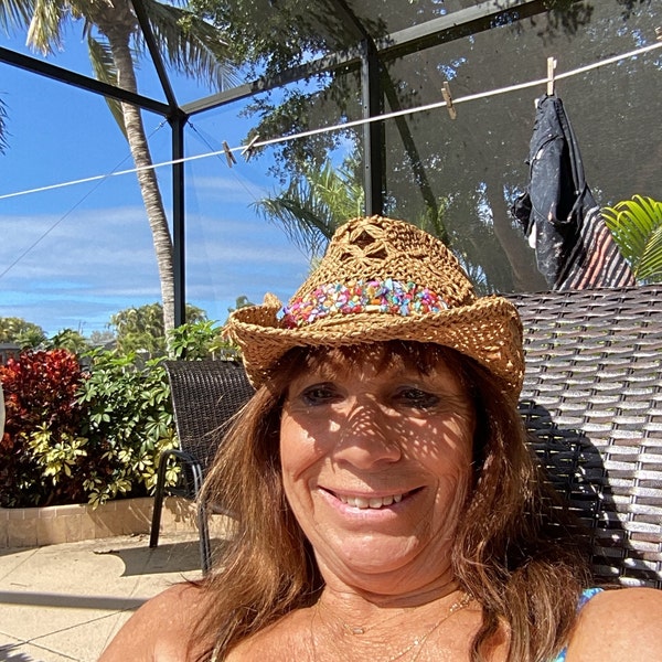 Sandy Golden Turquoise Beach Cowboy Hat - Shell Band Gold and Silver ...