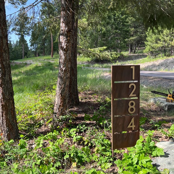 Enfield XL Address Yard Sign: 6" Aluminum Numbers, Vertical Yard Plaque ...