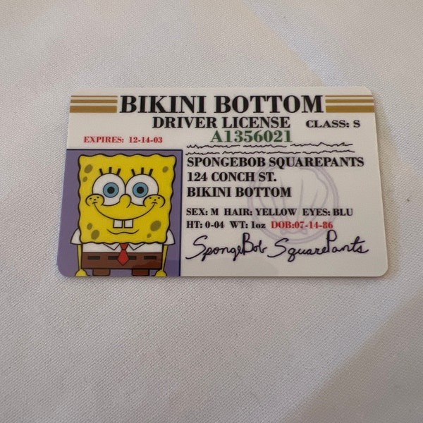 Spongebob Squarepants Parody Prop Drivers License on a Laminated ID ...