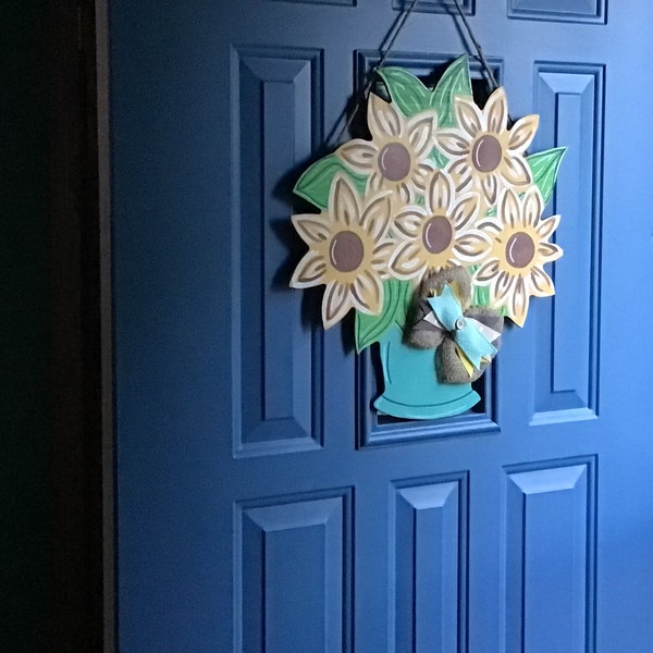 Spring Sunflower Door Hanger, Spring Door Sign, Door Decor, Wooden Door ...