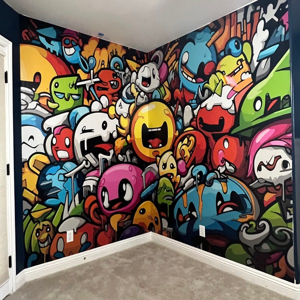 Peel and Stick Graffiti Wallpaper Boys Room, Teenager Bedroom Graffiti ...