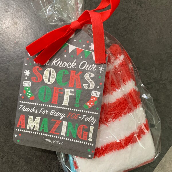 Christmas Sock Gift Tags Staff, Xmas Ugly Fuzzy Socks Mani Pedi Gift ...