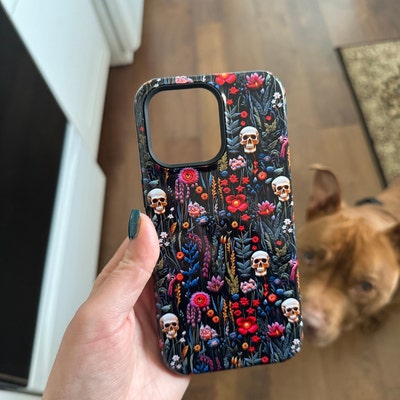 Skullptured Blossoms 3D Skeletons Phone Case Faux Embroidered Spooky ...