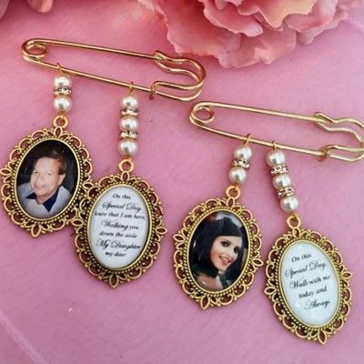 Gold Single or Double Bouquet or Lapel Pin Photo Charm. Frame Picture ...
