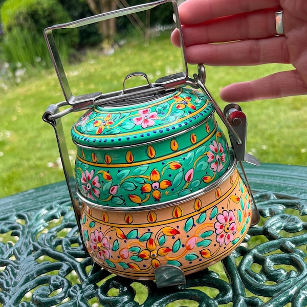 Two Tier Tiffin Box / Hand Painted Indian Style Tiffins/ Decorative ...