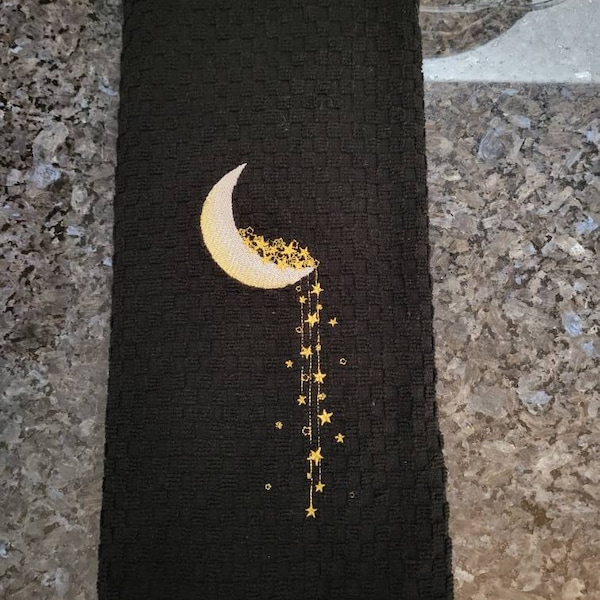 Falling Stars Embroidered Waffle Weave Hand/dish Towel - Etsy