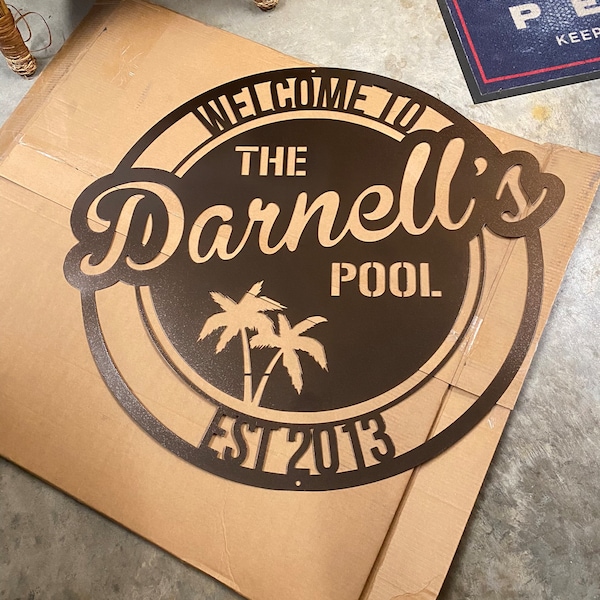 Personalized Family Pool Sign, Swimming Pool Metal Sign, Tiki Bar, Pool ...