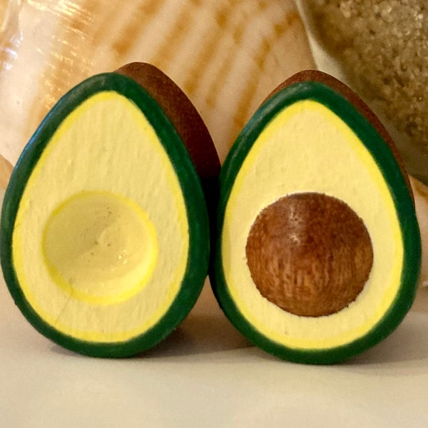 Pair of Teardrop Avocado Wood Ear Plugs, Vegan Avocado Gauges 16mm 18mm ...