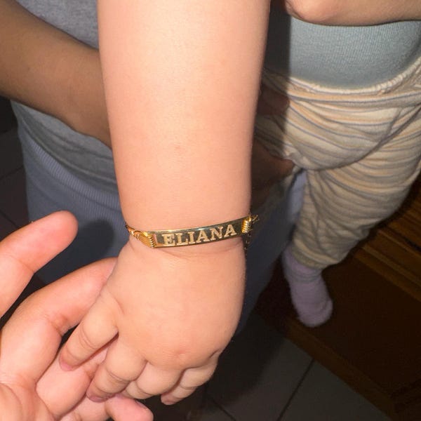 10K Real Solid Gold Baby Kids Girls Flower Heart ID Esclava 10 Karat ...