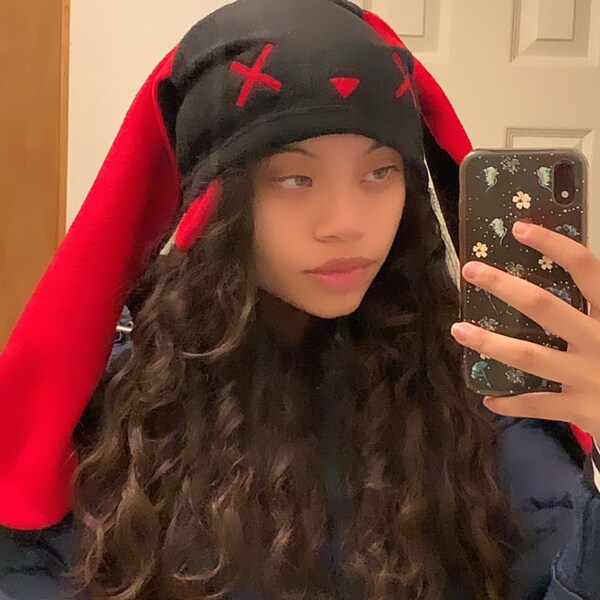 Red Zombie Bunny Hat Rabbit X Dead Tongue Ears Beanie - Etsy