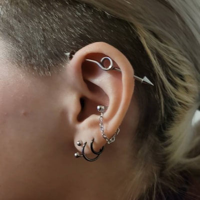 16g Dainty Flower Helix Double Chain Ear Stud, Flat Back Chain Hoop ...