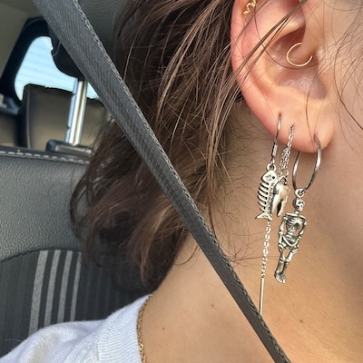 Set 4 Earring Set Jewelry Set Earring Bundle Blue Moon Hoops Crescent Moon Hoop Lock Earrings ...