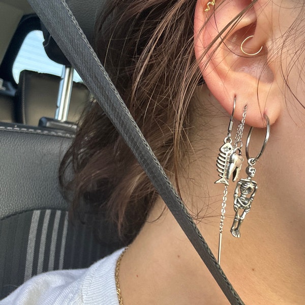 Set 4 Earring Set Jewelry Set Earring Bundle Blue Moon Hoops Crescent Moon Hoop Lock Earrings ...