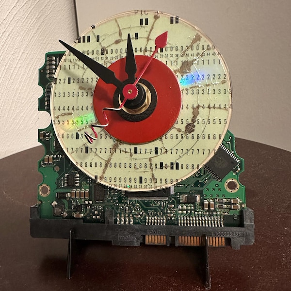 Vintage Punched Computer Punch Card on Mini CD on Circuit Board Clock ...