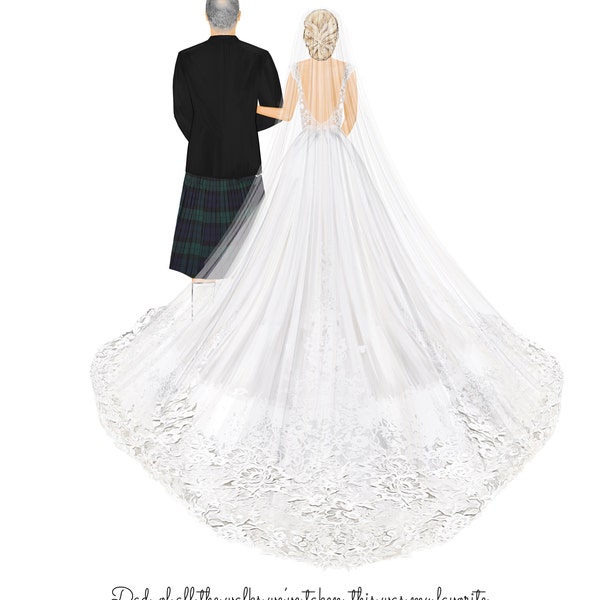 Personalized Bride and Dad Portrait Art PRINT | Father of the Bride ...
