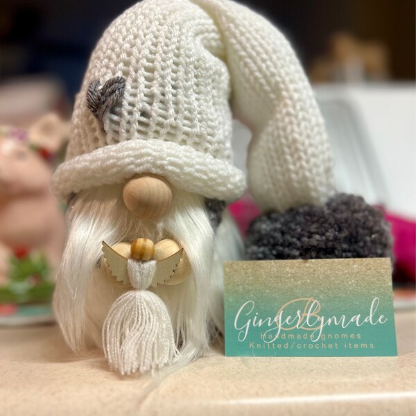 Angel Gnome, Knitted Gnome, Handmade Gnome, Heart Gnome, Holiday Gnome ...