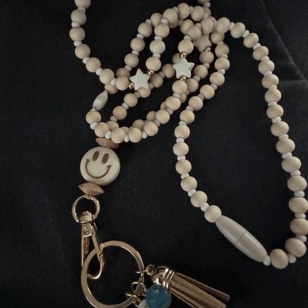 Happy + Stars Teacher Lanyard, Teacher Gift, Badge Necklace, Fun ...