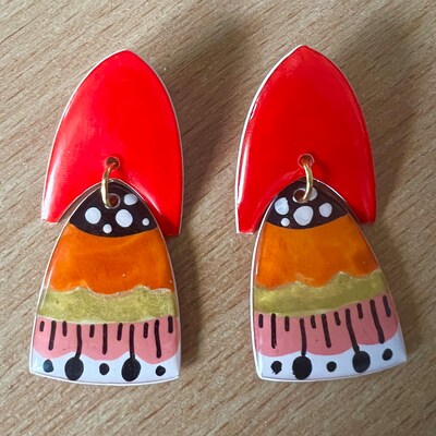 Hand Painted Abstract Stud Earrings, Multicolour Geometric Ear Studs ...