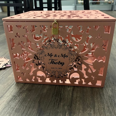 Rose Gold Card Box With Slot Lock Wedding Money Box Rustic Card Box ...