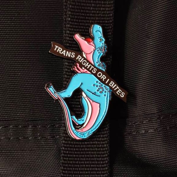 TRANS RIGHTS DINOSAUR Enamel Pin Badge - Trans Rights or I Bites ...