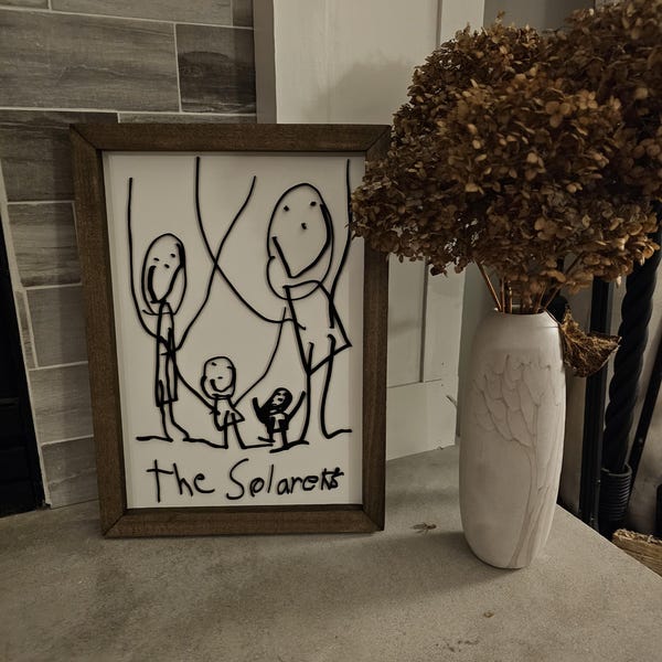 Custom Engraved Single Kids Line Drawing Wood Framed Sign, Kids Drawing ...