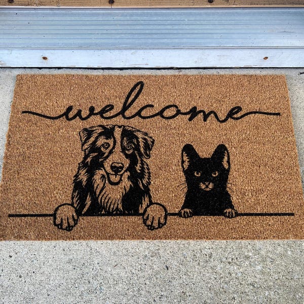 Personalized Dog and Cat Gift, Welcome Mat Cats and Dogs, Custom Dog ...