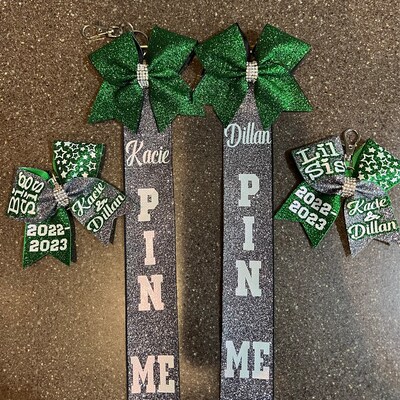 Pin Me Cheer Competition Tag Ribbons, Customizable Glitter Colors Add ...