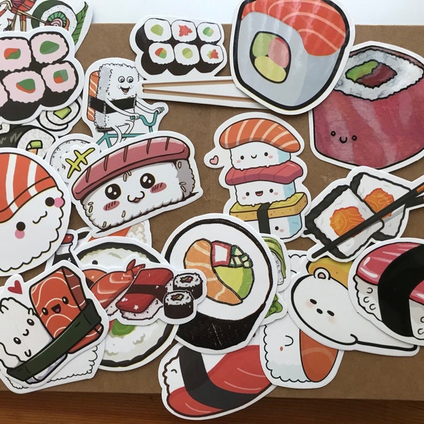 50 Cartoon Sushi Stickers- Food Cartoon Stickers - Great for Crafts ...