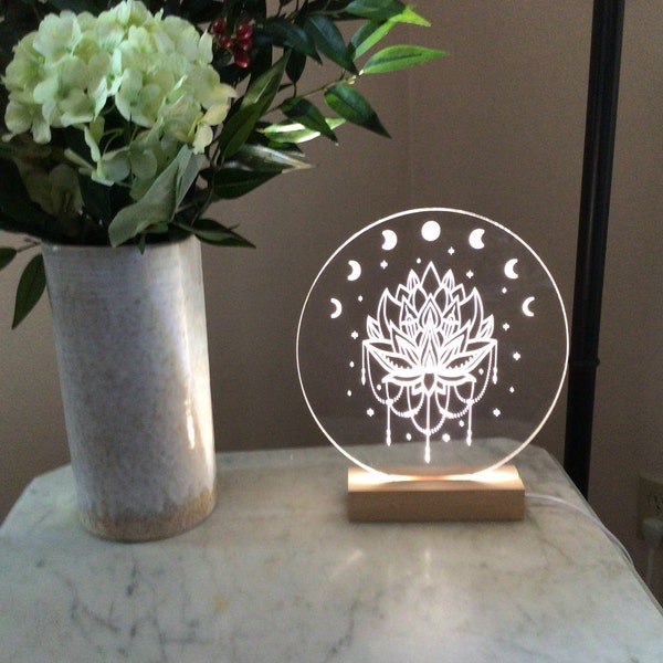 Lotus Flower With Moon Phases LED Lamp, Night Light - Etsy