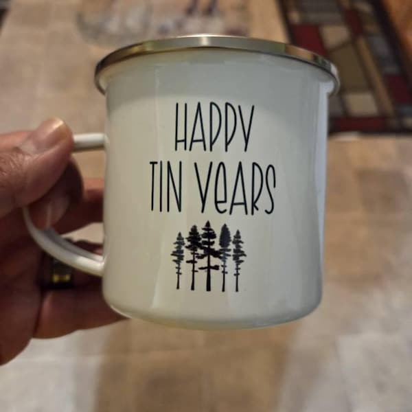 10 Years Anniversary Gift for Him Happy Tin Years Mugs, 10th ...