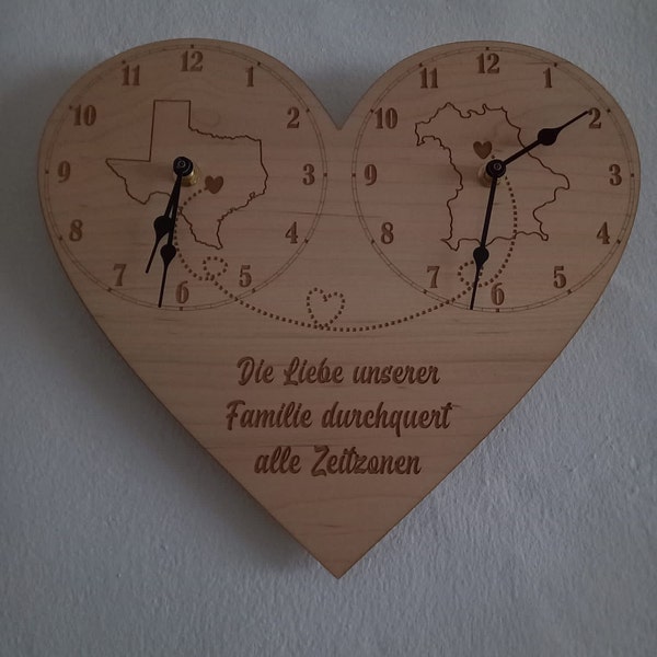 Personalized Dual Time Zone Clock: Laser Engraved Hardwood Wall Decor ...