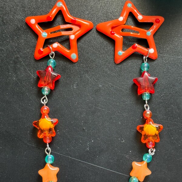 Colourful Star Clip Pairs With Star Bead Dangles Decora Kidcore Cute ...