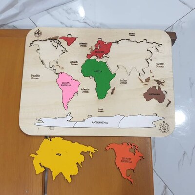 World Map Puzzle Laser Cut File, Svg, Dxf ,kids Laser Svg Design ...