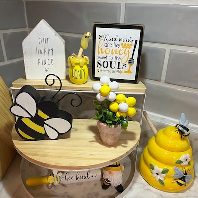 Bee Decor, Spring Decor, Bee Tiered Tray Decor, Mini Spring Signs ...