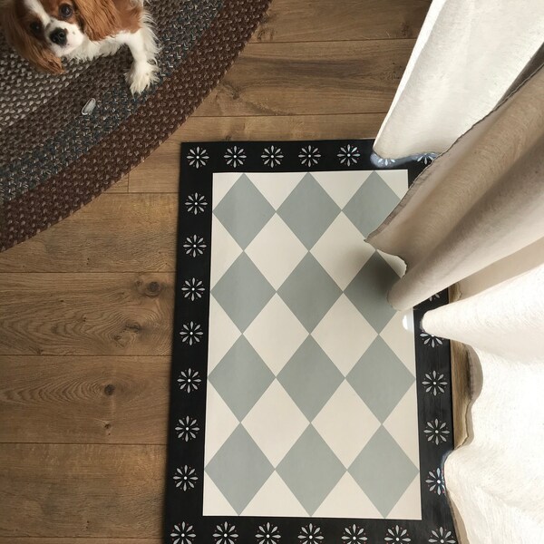 Floor Cloth, Painted Rug, Handmade Canvas Rug, Diamond Rug, Hand ...