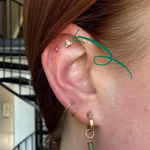 14K Solid Gold Vertical Helix Piercing/hidden Rook Dangle Earring ...