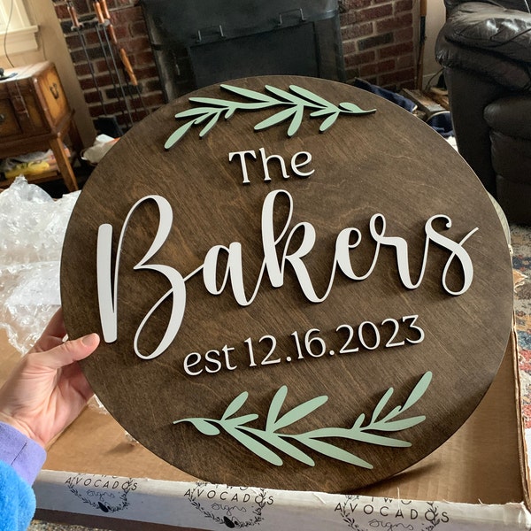 Round Last Name Sign, Round Wedding Sign, Established Sign, Wedding ...