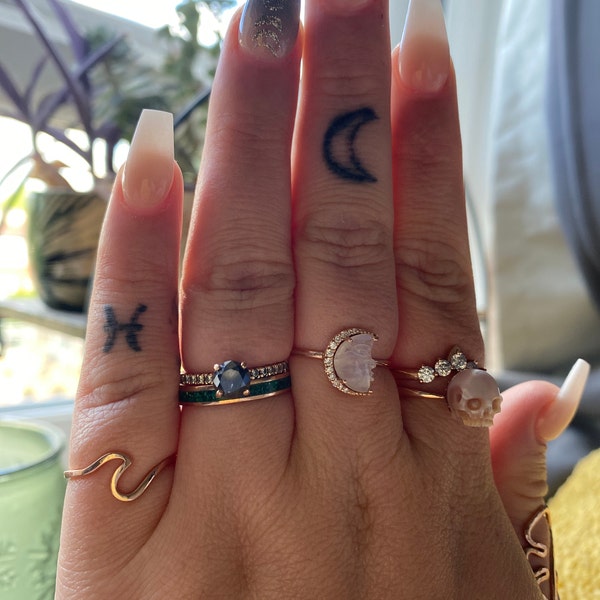 10k Gold Moon Ring, Stackable Moon Phase Filigree Ring, Celestial Ring ...