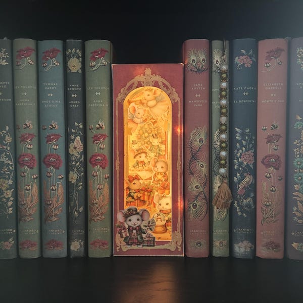 Christmas Mice Book Nook, Printable, Christmas Decoration, Lights, Old ...