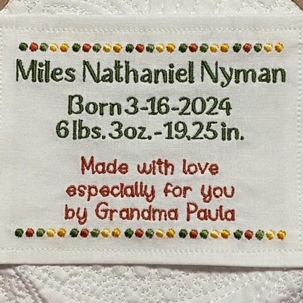 Custom Embroidered Floral Quilt Label Embroidered Wedding Quilt Label ...