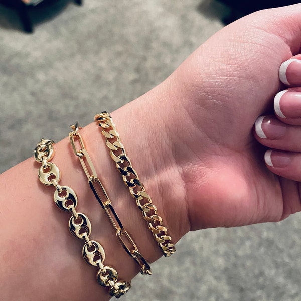 Gold Link Chain Bracelets, Stack Bracelets, 18k Gold Filled Bracelets ...