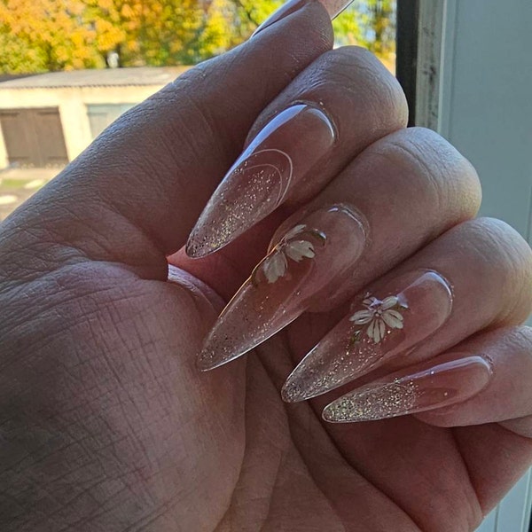 Colorful French Tip Nails With Flowers - Etsy