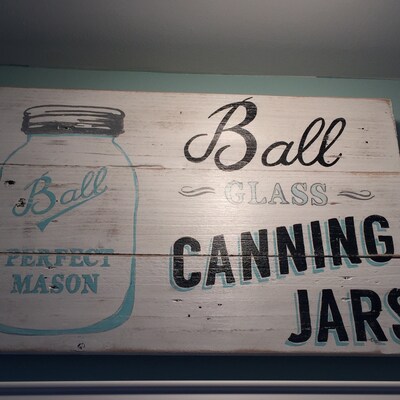 Ball Mason Jar Sign Rustic Blue Glass - Etsy