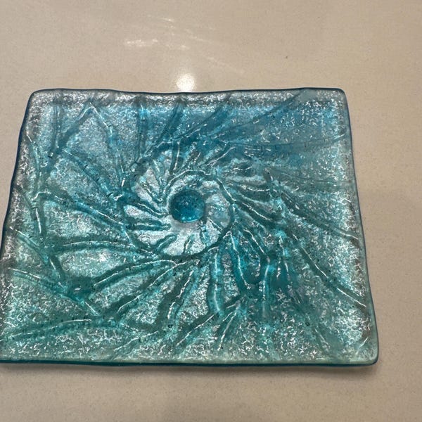 Wave in a Box Fused Glass Wave Wall Art Sun 25x25cm(10"), Turquoise ...