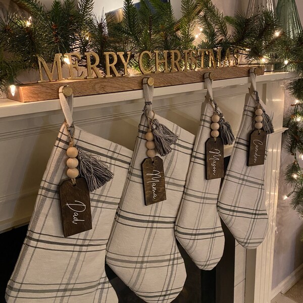 Beaded Wooden Name Tag - Personalized Christmas Stocking Tags - Wooden ...