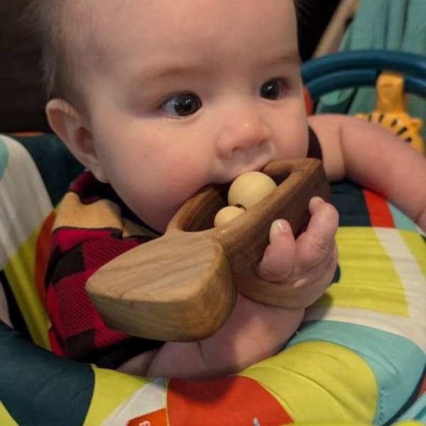 Natural Wood Baby Rattle - Rooster | Hen | Chicken Wood Rattle ...